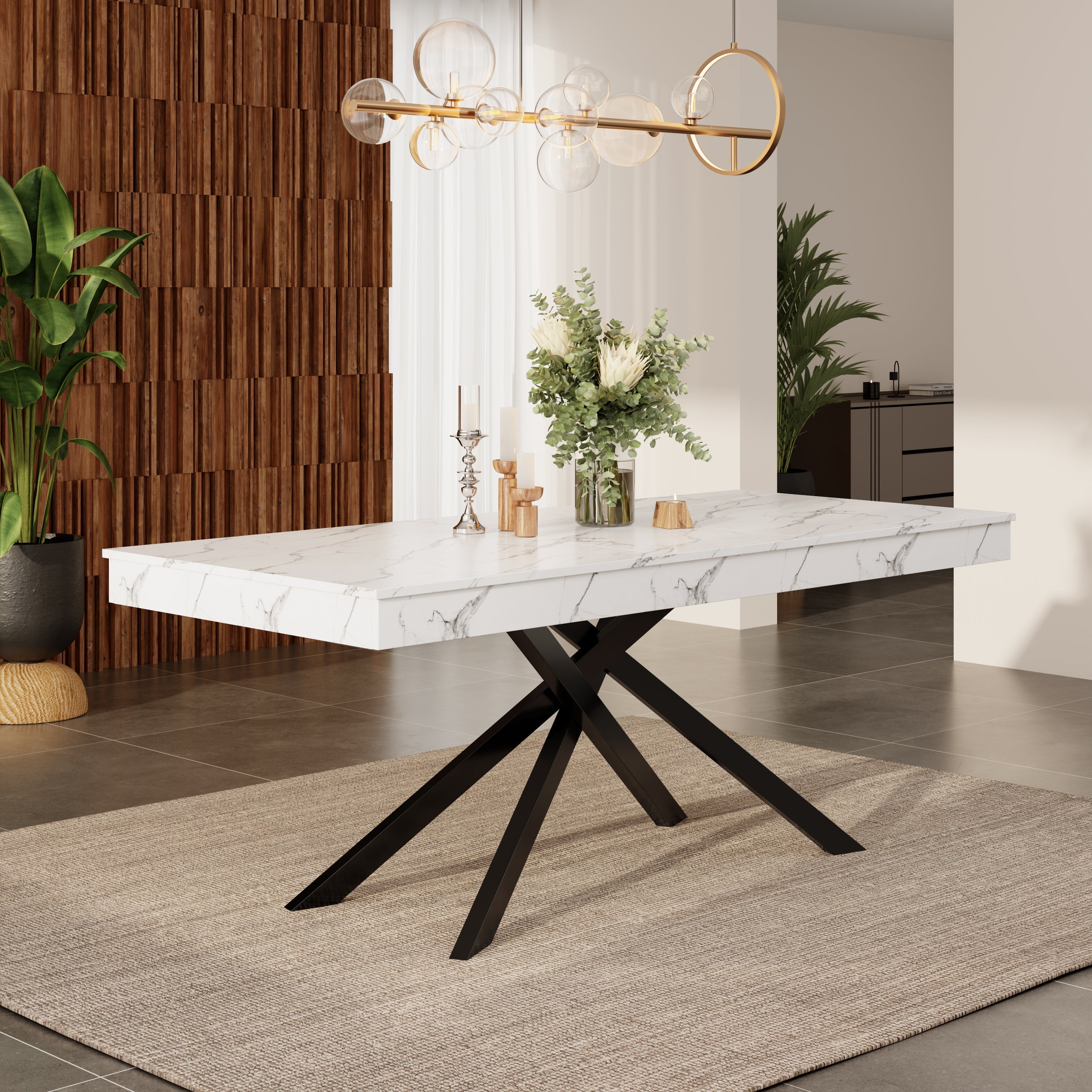 Extendable Dining Table 140/180x80cm Rectangular 6-8 Seater Metal Legs ...