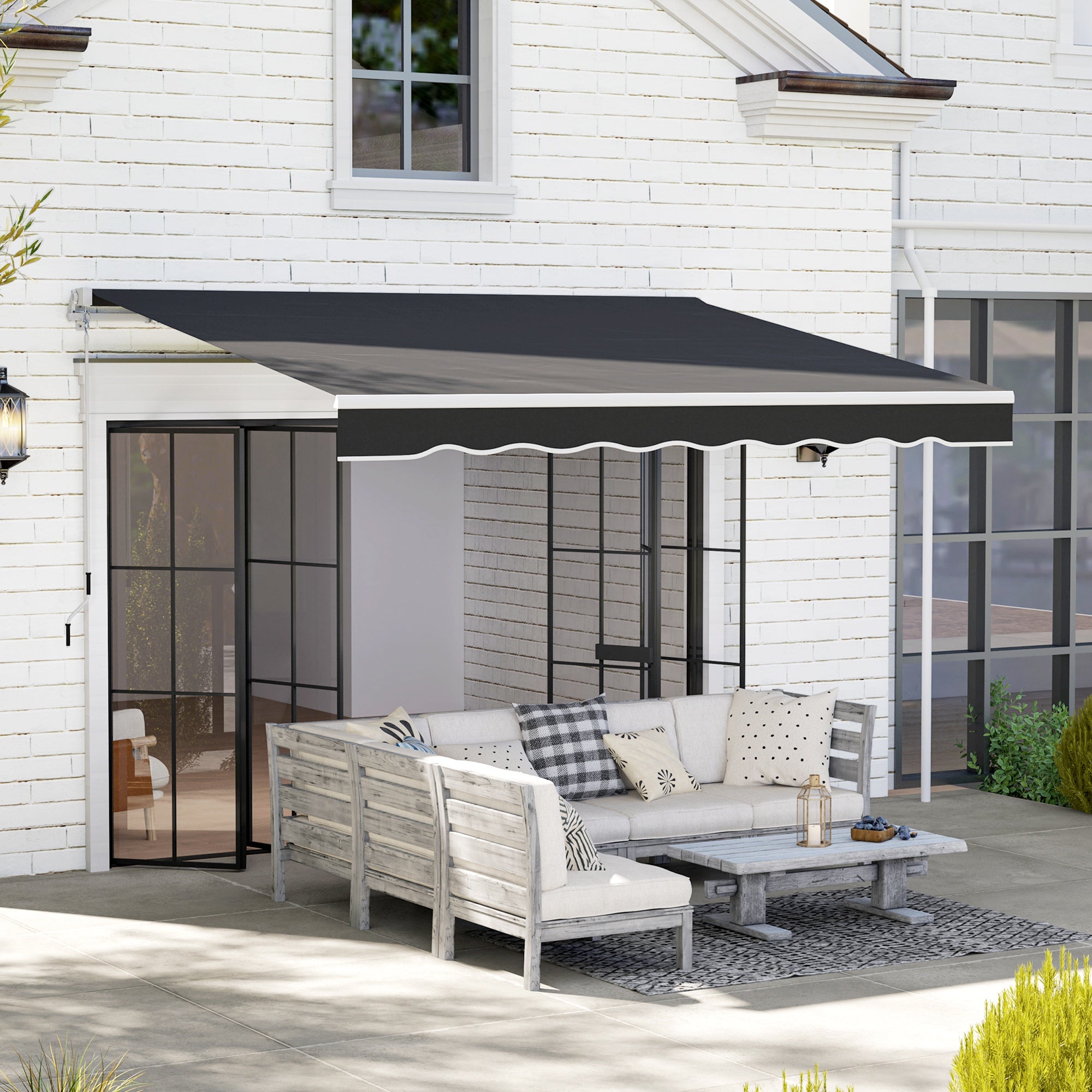 Garden Retractable Awning with Adjustable Angle and Aluminum Frame, Bl ...