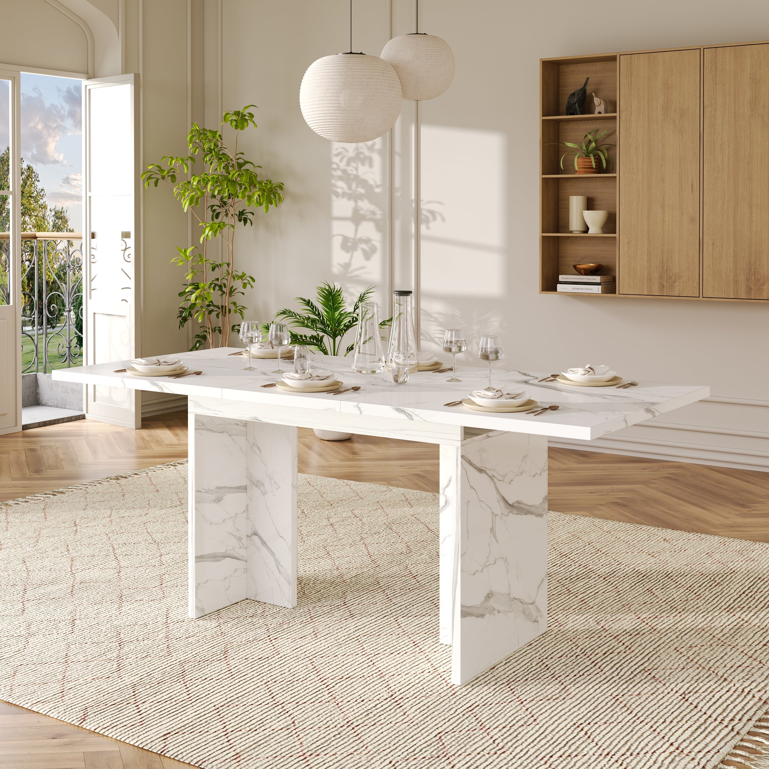 Extendable Dining Table 140/180x80cm Rectangular 6-8 Seater - White Ma ...