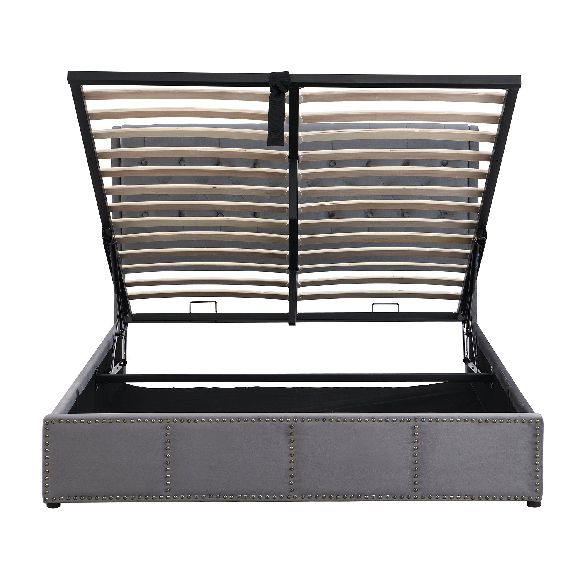 Upholstered Bed with Hydraulic Storage, Studded Decoration, 180x200 cm ...