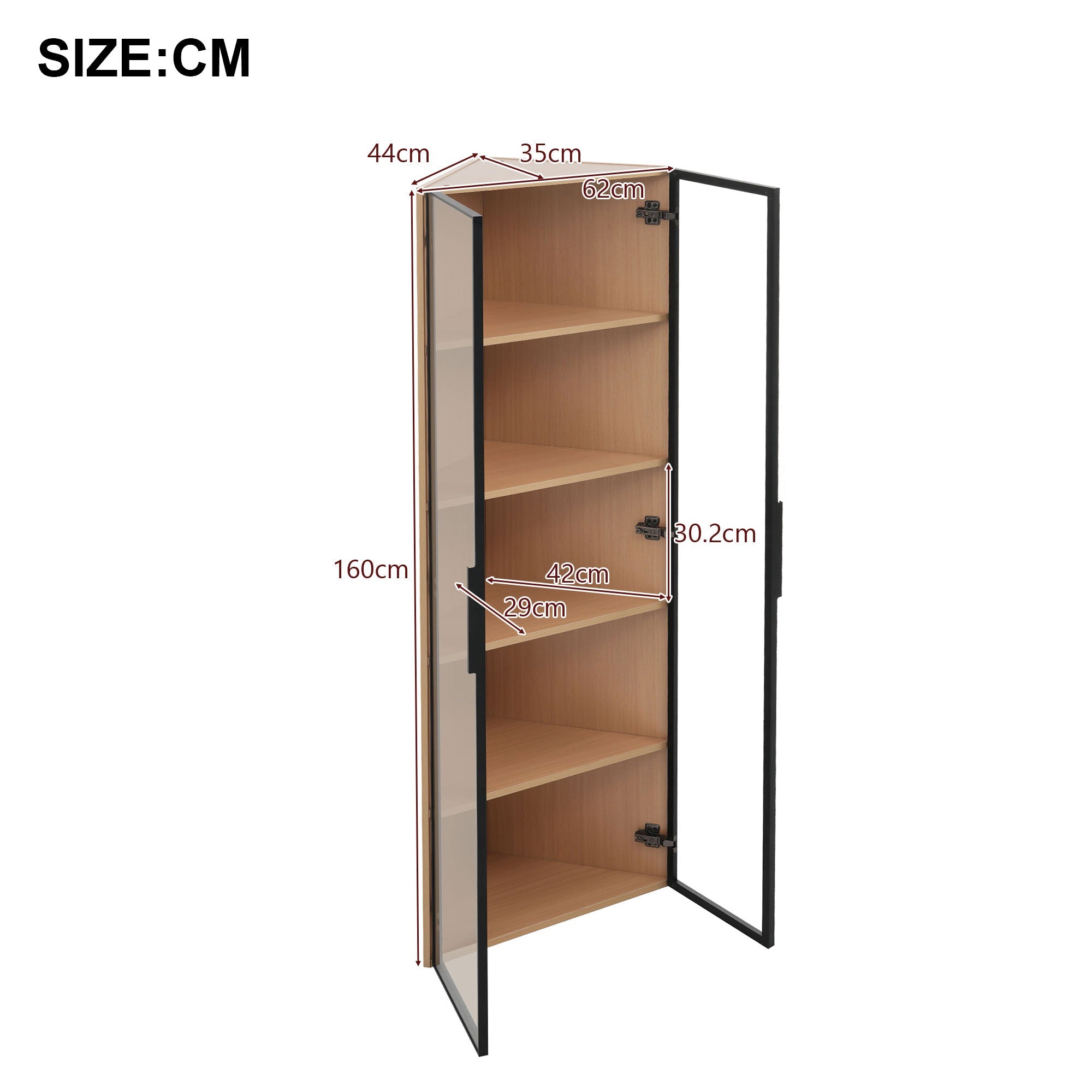 LED Glass Display Case 62x35x160cm Corner Cabinet with Light Strip, Te ...