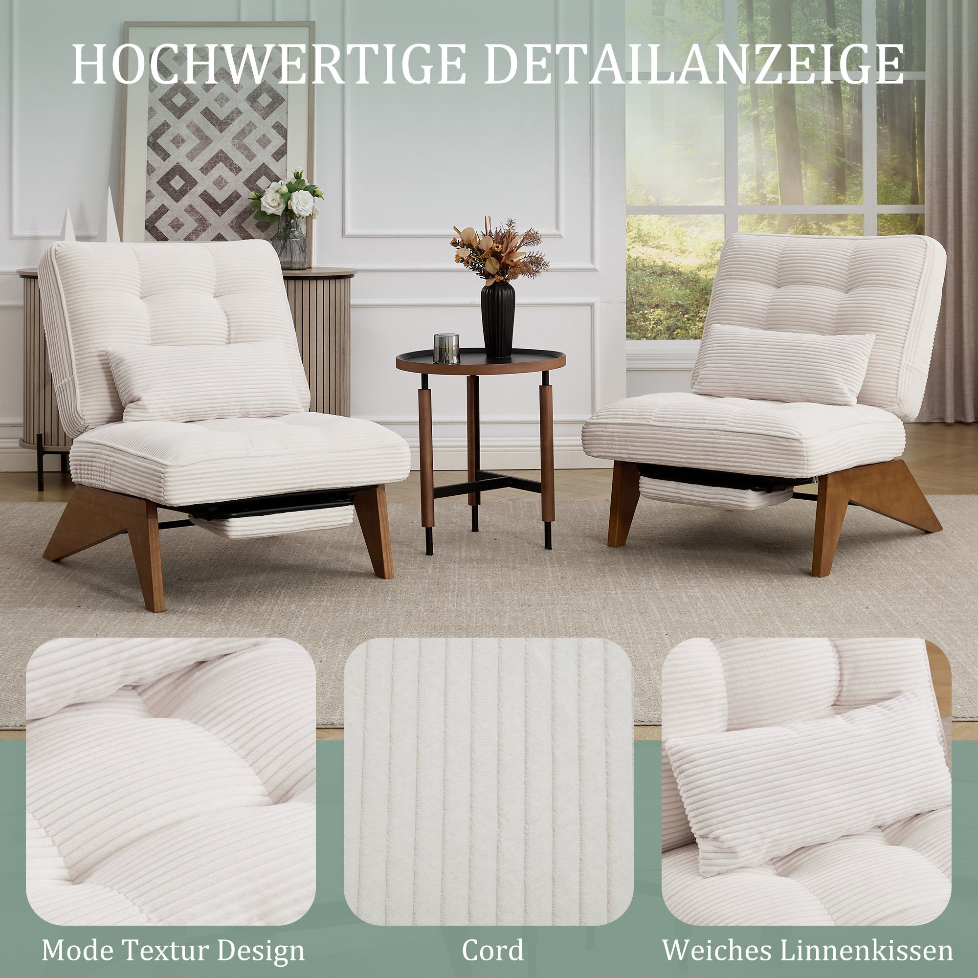 Modern Adjustable Backless Lounge Chair with Footrest, Lumbar Cushion ...