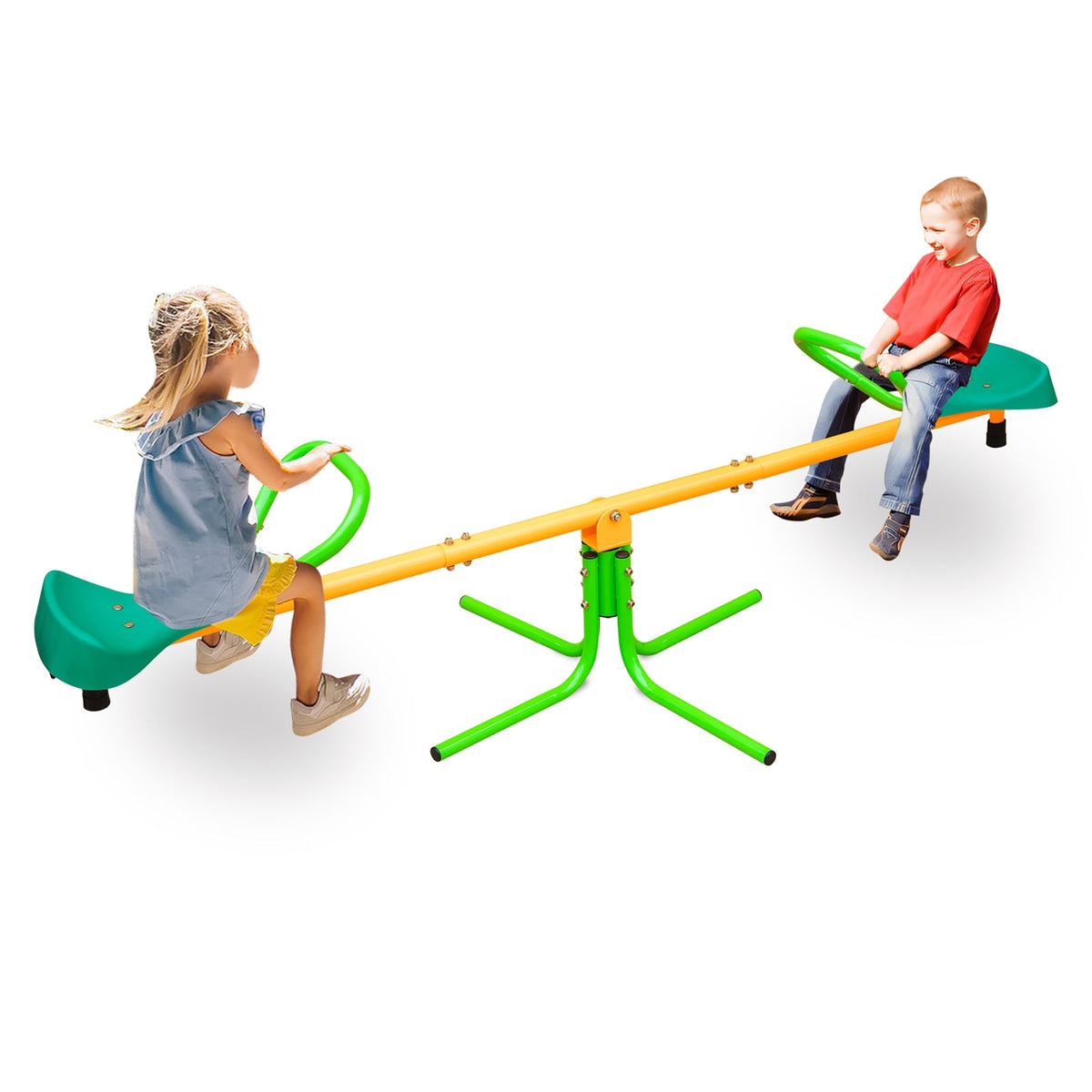 Kids Seesaw Outdoor Teeter Board Non-Slip Handle, Green Yellow ...