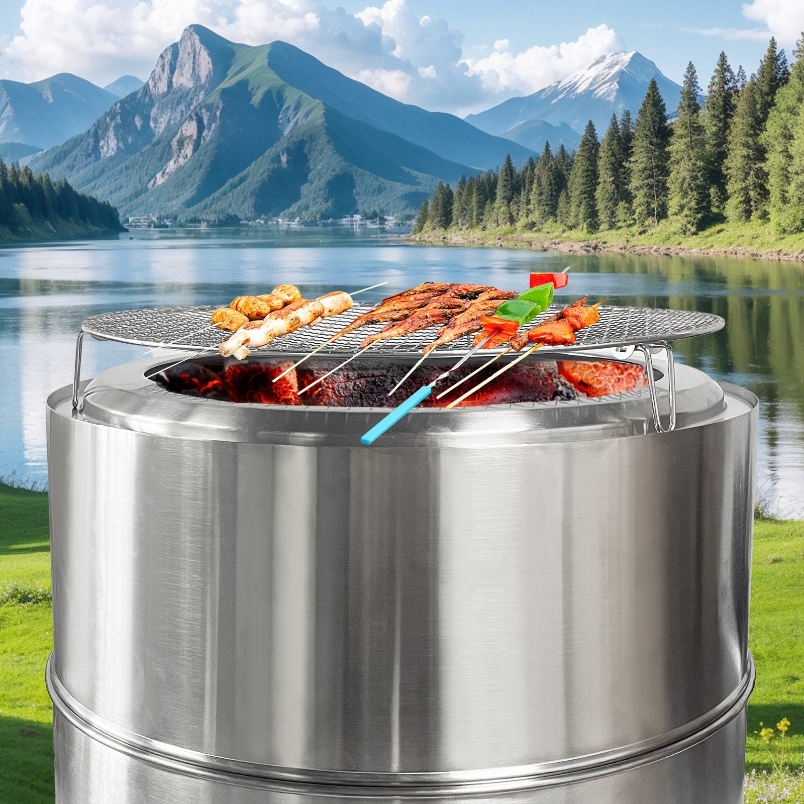 Fire Pit Portable Outdoor Fireplace with Ashtray Stainless Steel ...