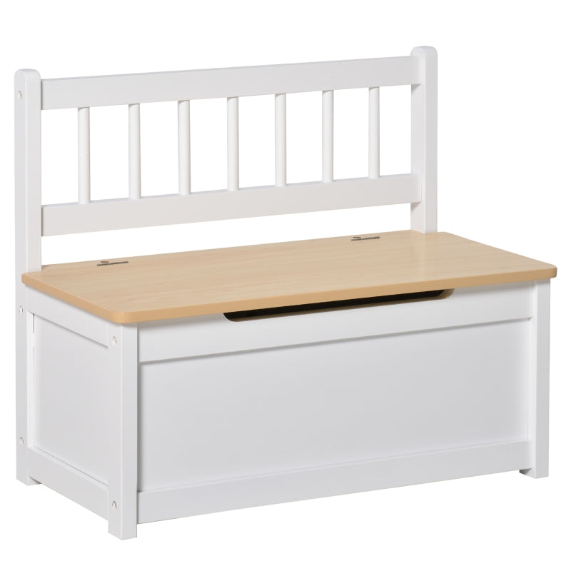 2 In 1 Wooden Toy Box Seat Storage Bench with Safety Pneumatic Rod, Wh ...