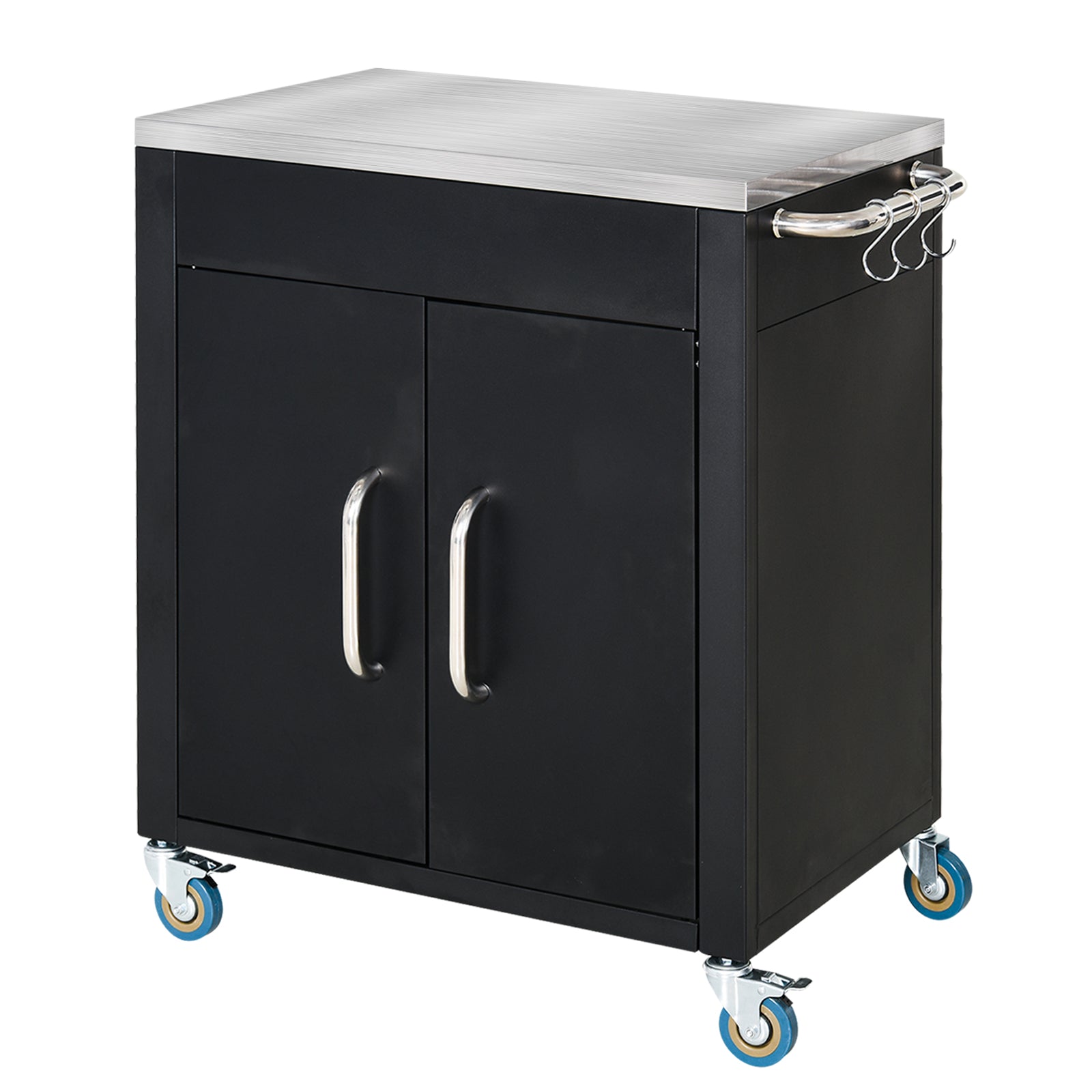 Kitchen Trolley Serving Cabinet with Wheels Hooks 86x50x86.5cm, Black ...