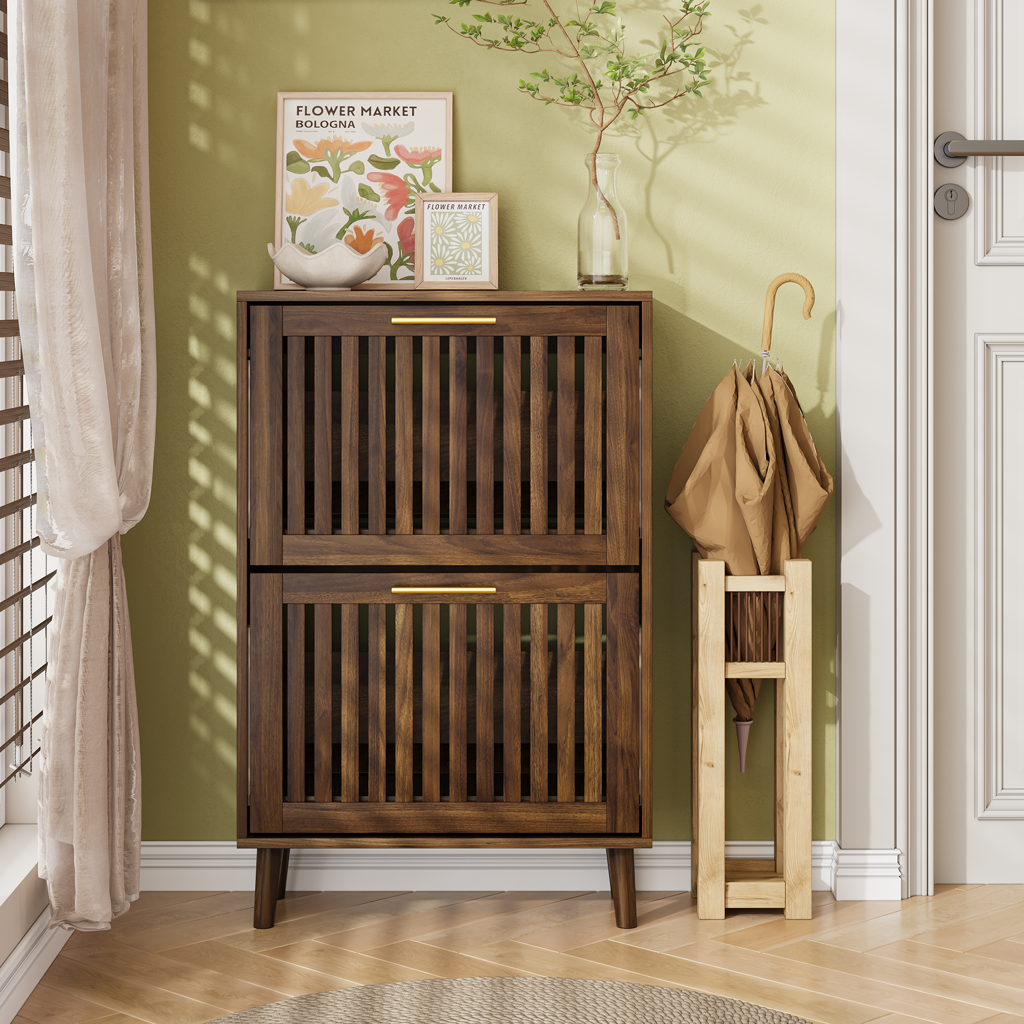 Shoe Cabinet 60cm Freestanding 2 Drop-Down Drawers Medieval-Modern - W ...