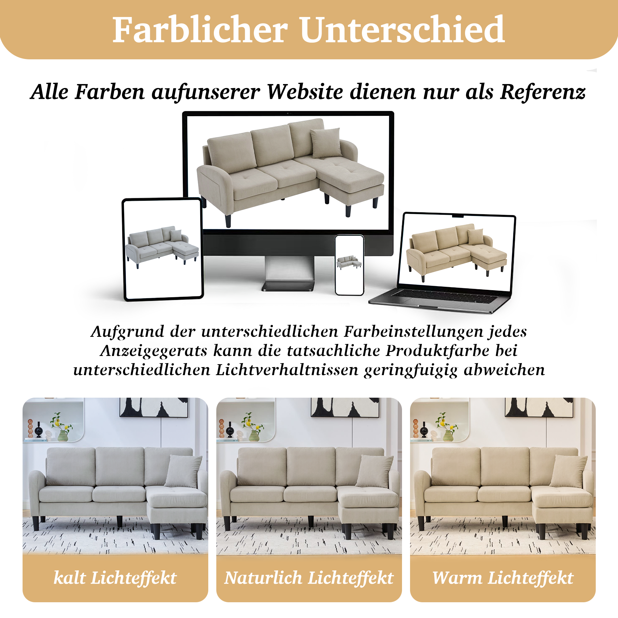 L-shaped Corner Sofa with Chaise Longue, 3-Seater Modular Design, Cord ...