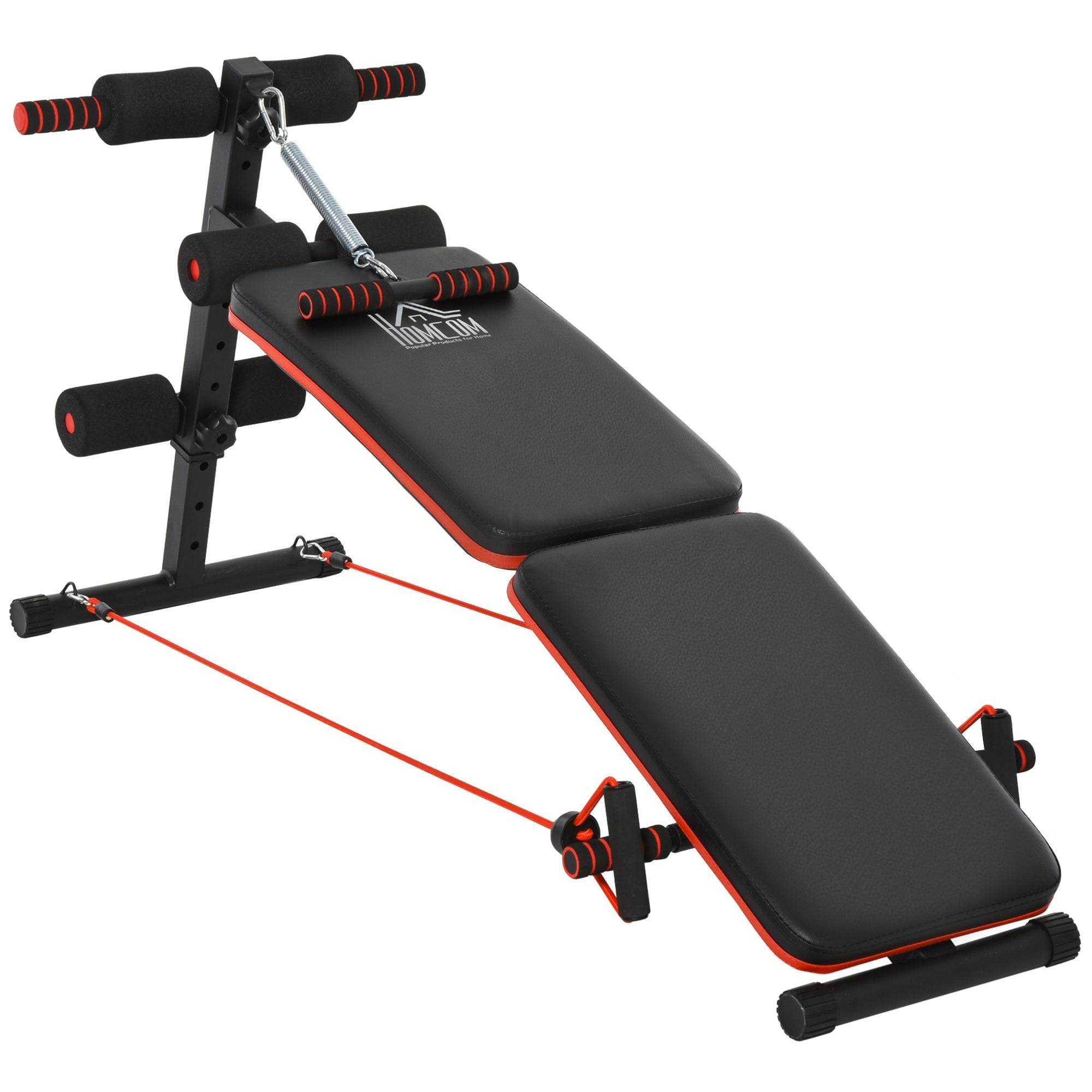 Sit-Up Bench, Adjustable & Foldable, Training Ropes, Steel Black Red ...