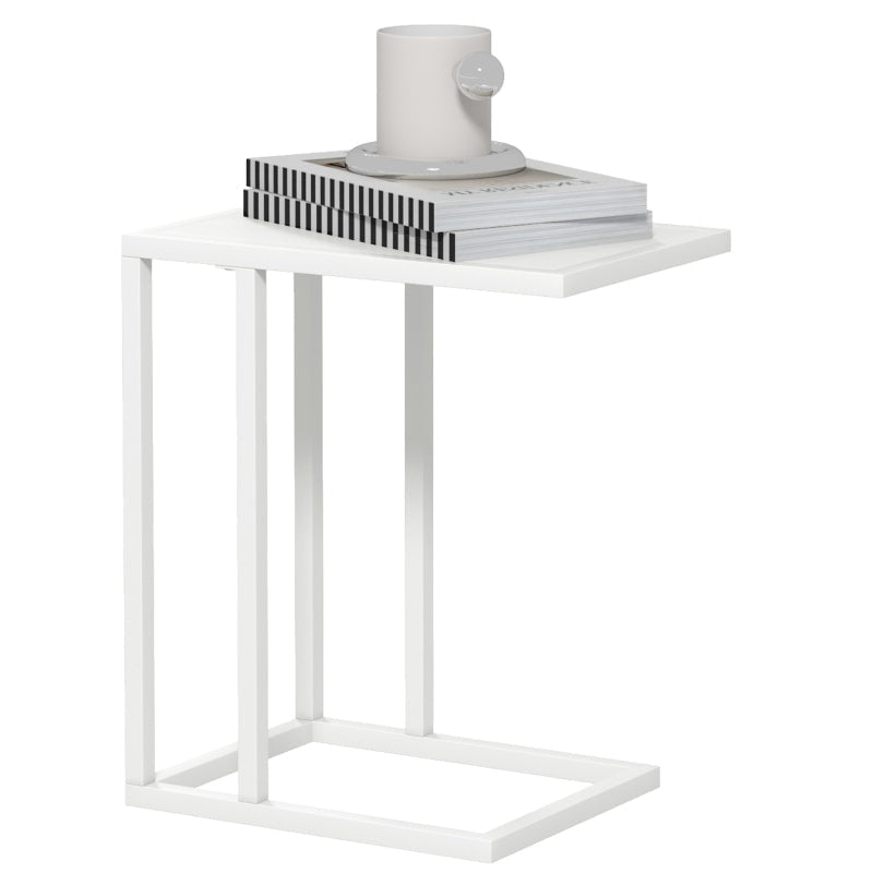 C Shape Bedside Table, Narrow Snack End Table, Metal Frame Wood-Effect ...