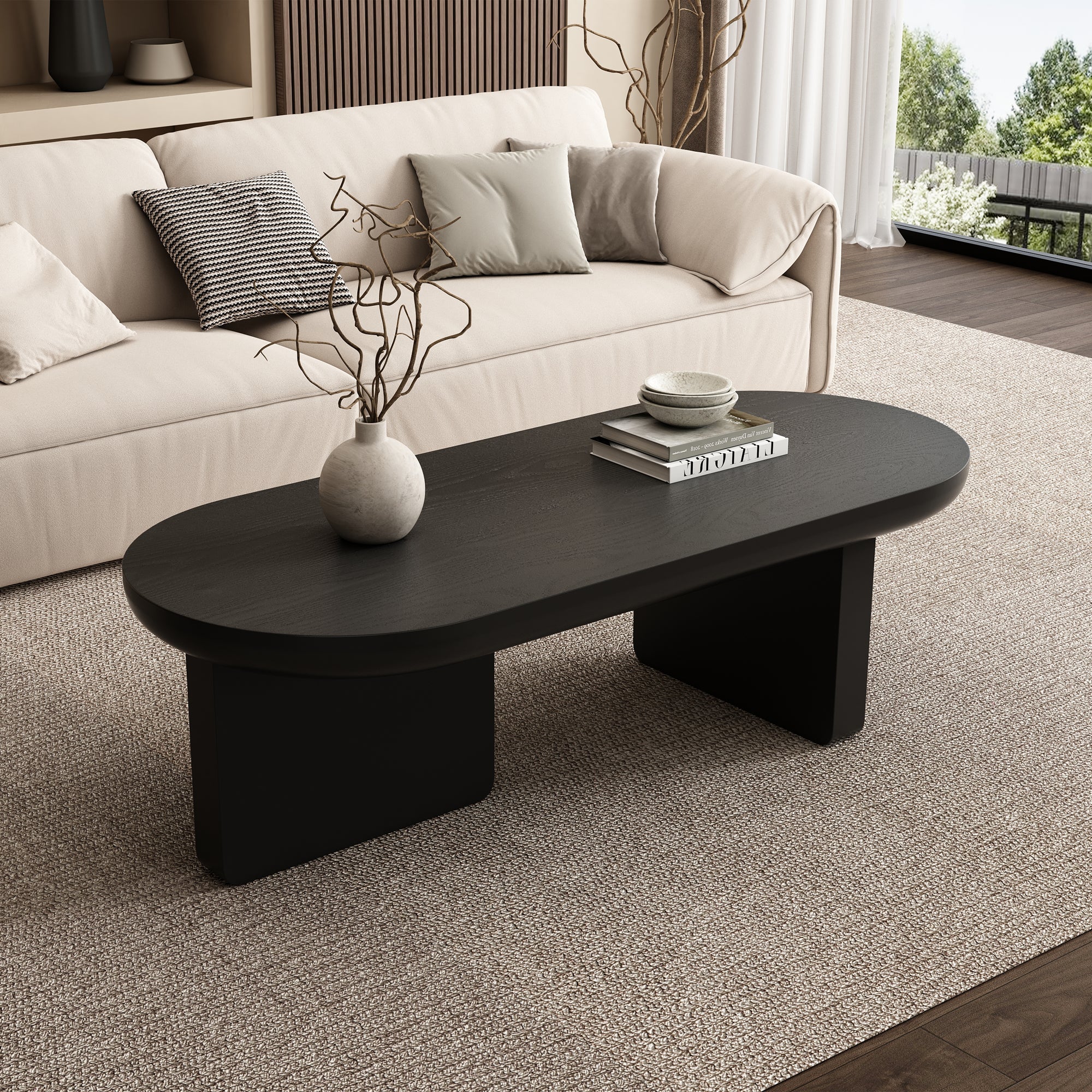 Coffee Table Oval Modern Minimalist Spray-Painted MDF Black – Rathwood ...