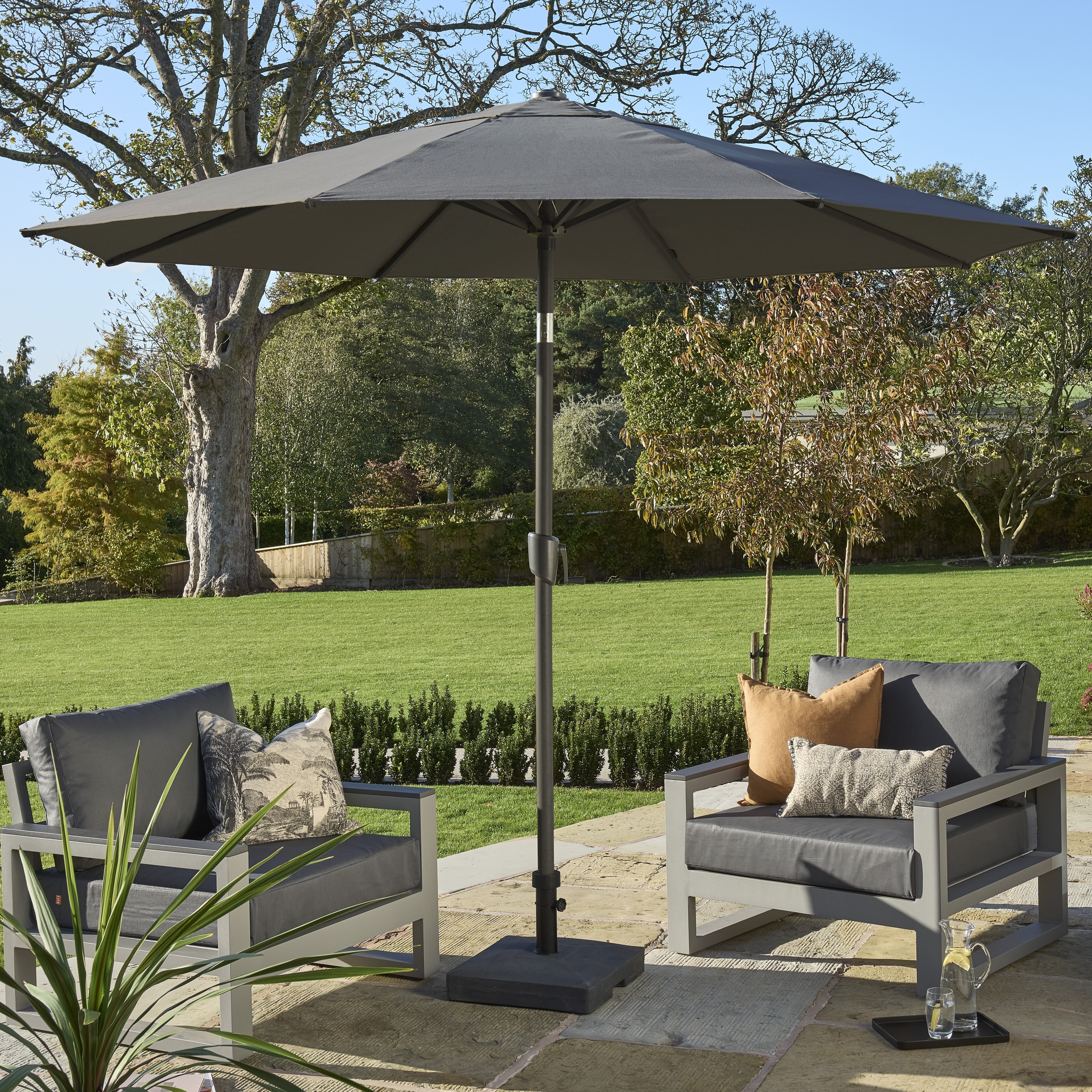 Royce - Premium 3m Round LED Parasol with Novasun™ Smoke Grey Canopy ...