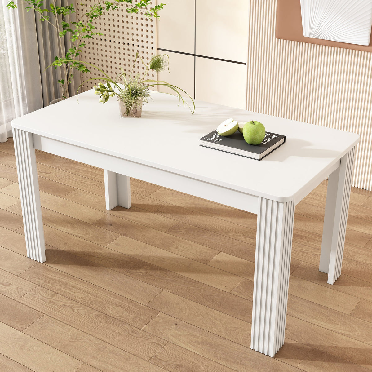 4 Seater Dining Room Table, MDF Wood Rectangle Modern Kitchen Dining R ...