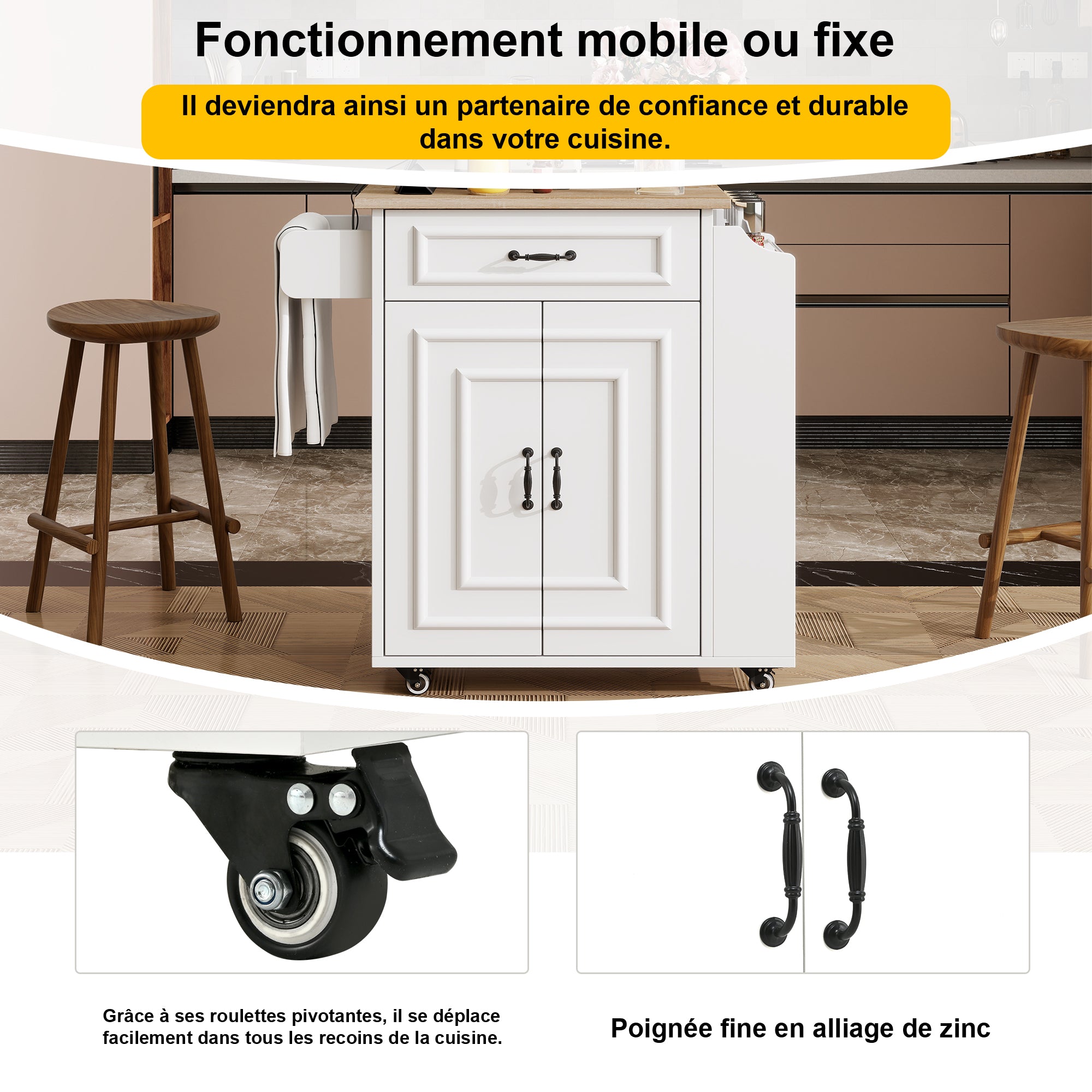 Kitchen Island Trolley, Fold-down Worktop, Drawer, Cabinet, Spice Rack ...