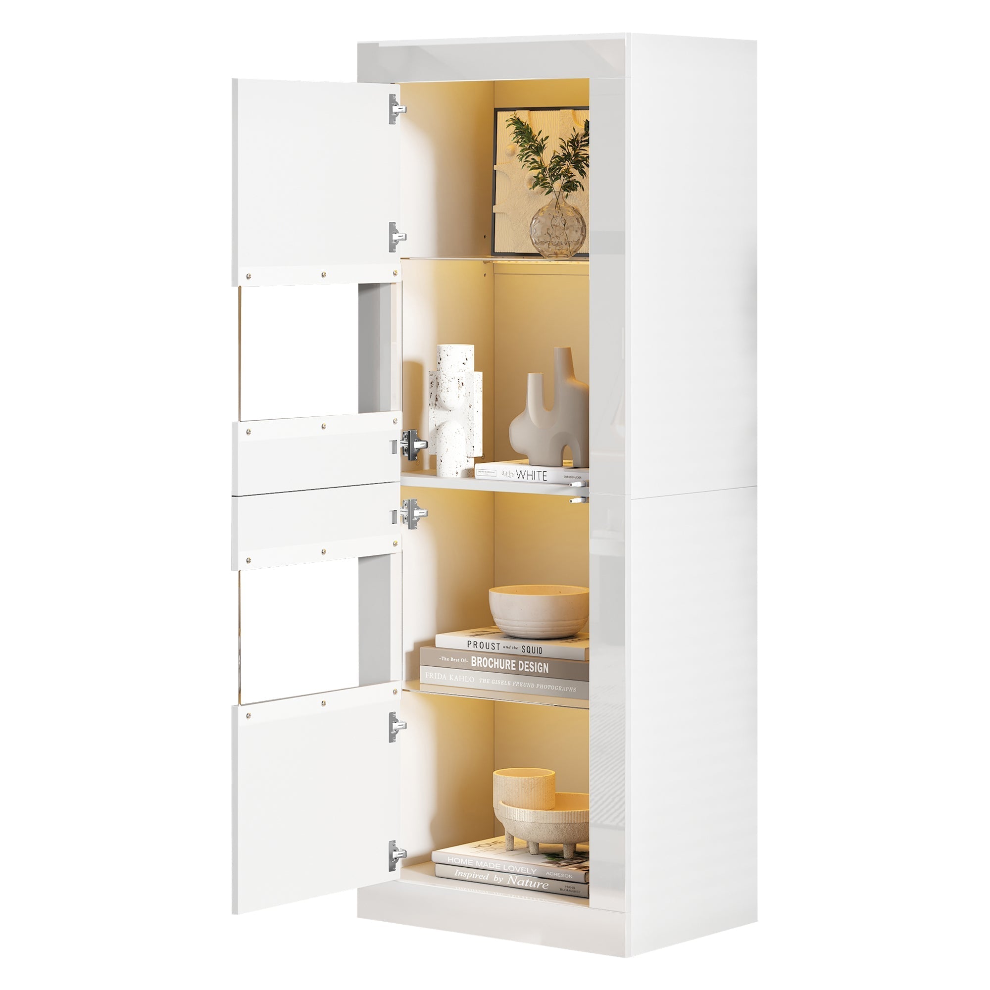 Display Cabinet LED Lighting Freestanding 61x42x162 cm High-Gloss Whit ...