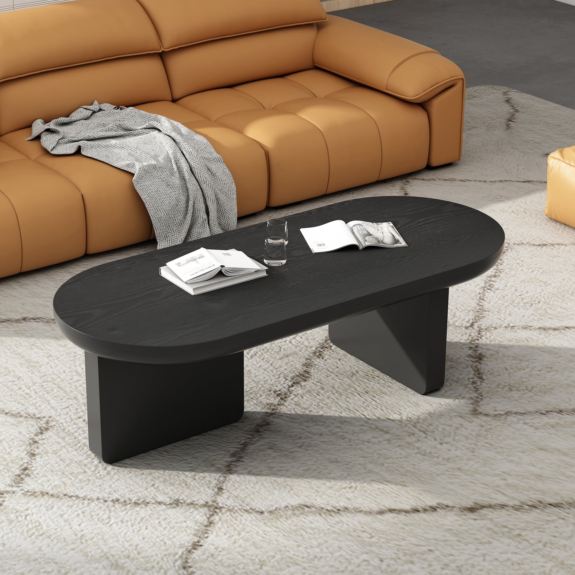 Coffee Table Oval Modern Minimalist Spray-Painted MDF Black – Rathwood ...
