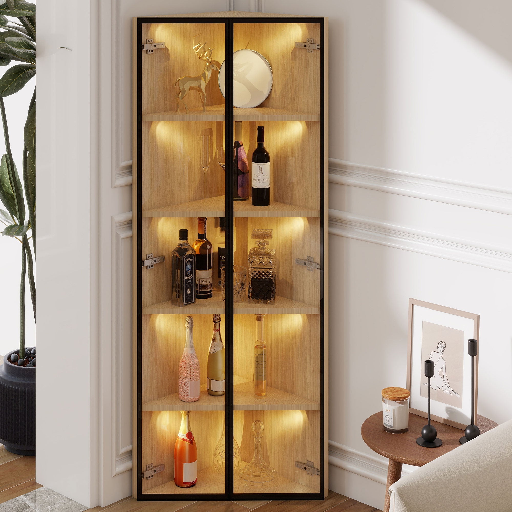 LED Glass Display Case 62x35x160cm Corner Cabinet with Light Strip, Te – Rathwood Store