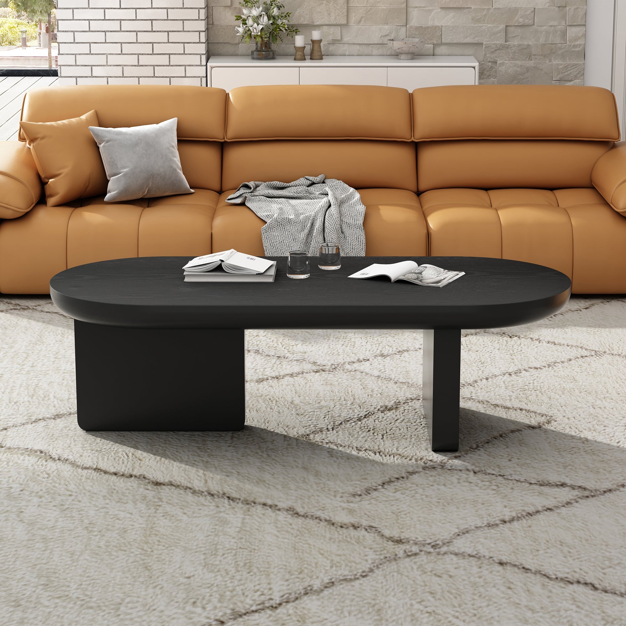 Coffee Table Oval Modern Minimalist Spray-Painted MDF Black – Rathwood ...