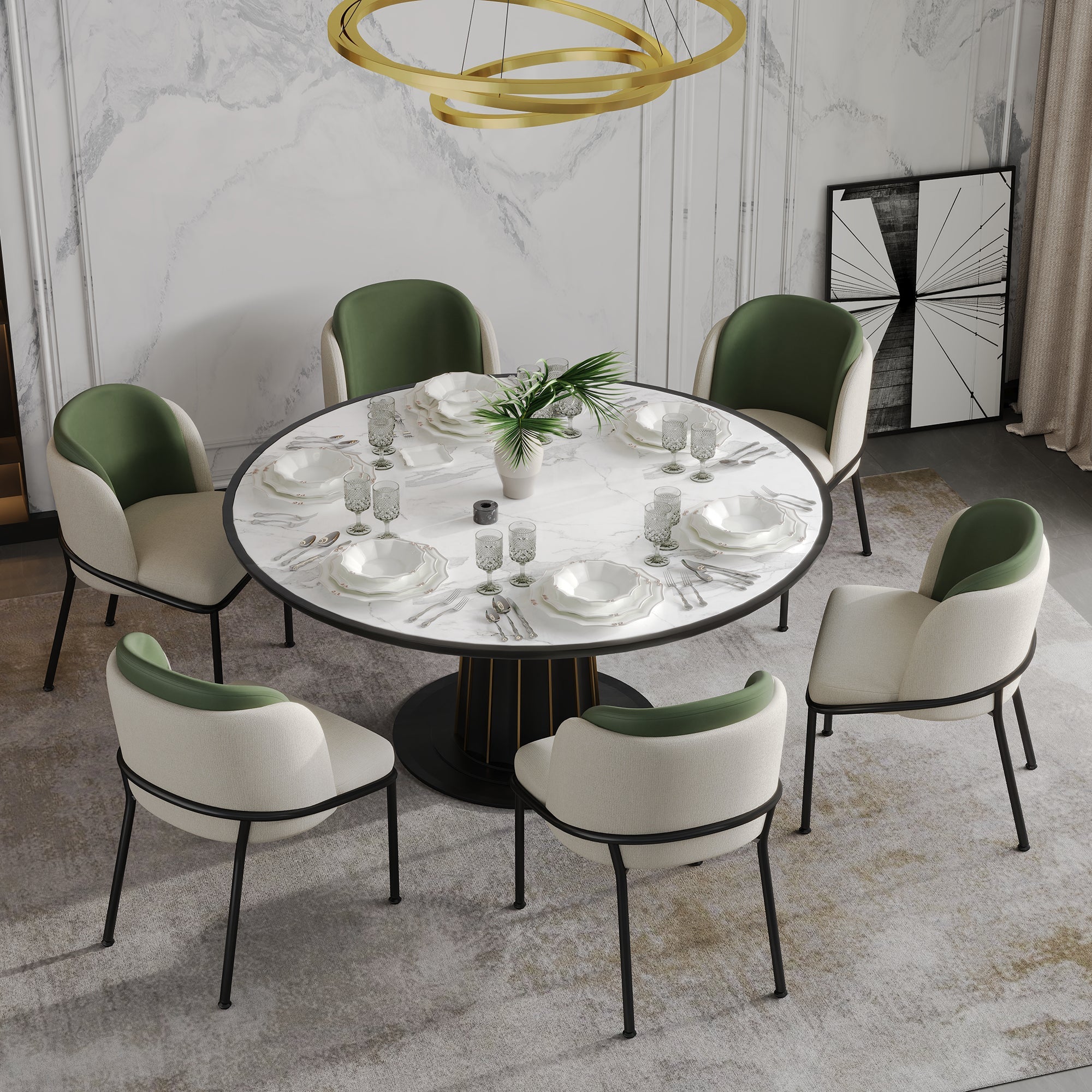 6 Modern Chairs Angled Legs Adjustable Feet Beige+Green – Rathwood Store