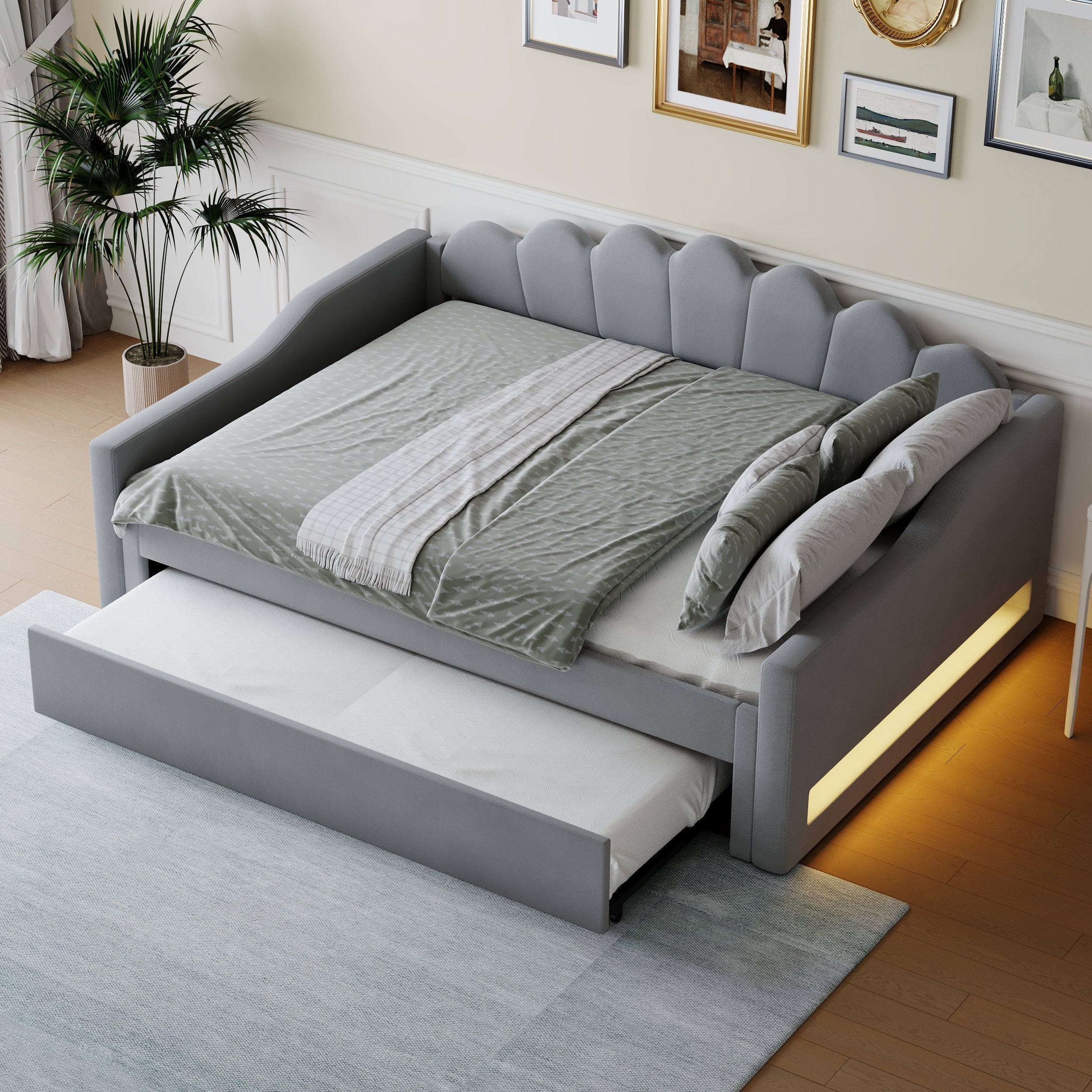 Daybed Upholstered 140x200cm LED Pull-out Bed - Grey – Rathwood Store