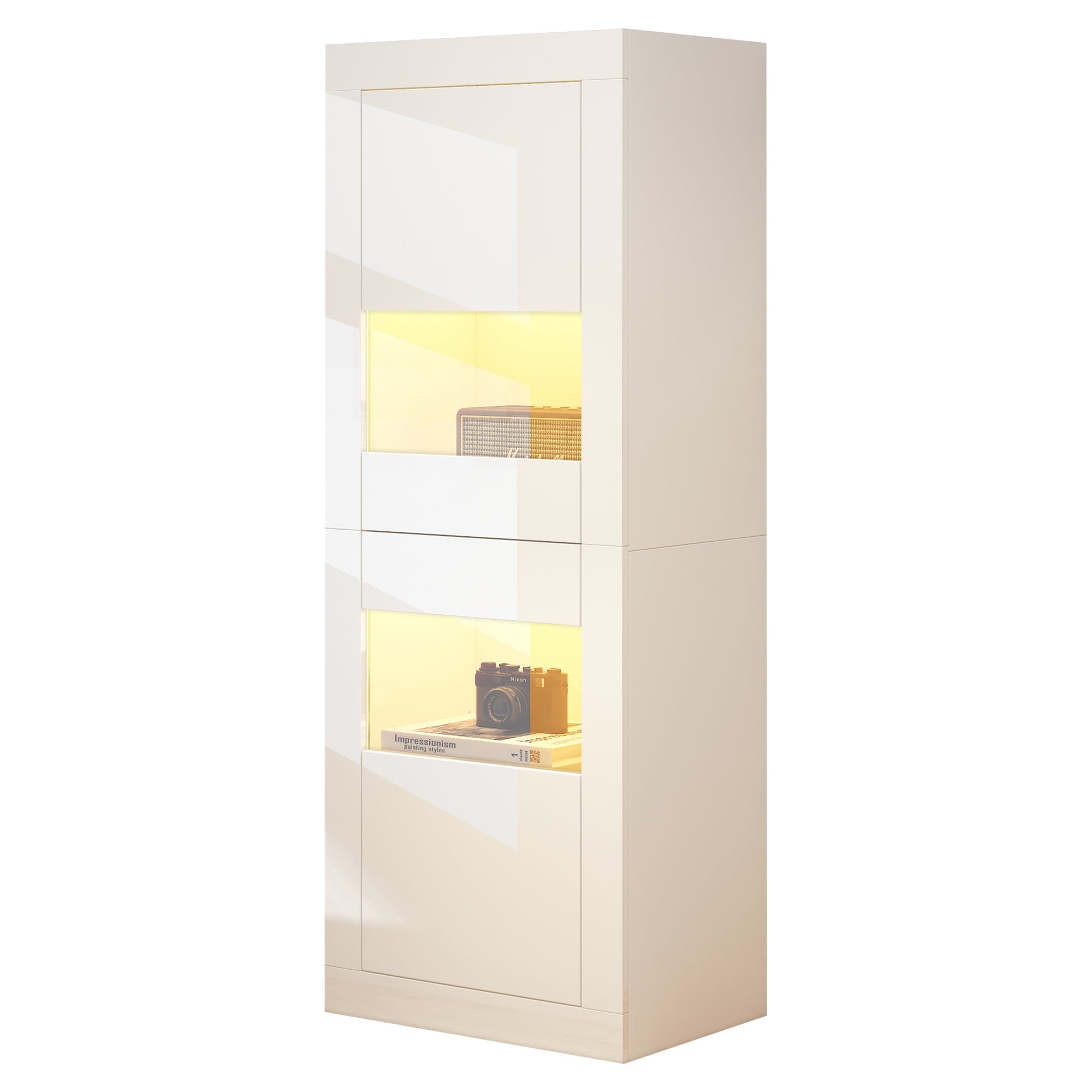 Display Cabinet LED Lighting Freestanding 61x42x162 cm High-Gloss Whit ...