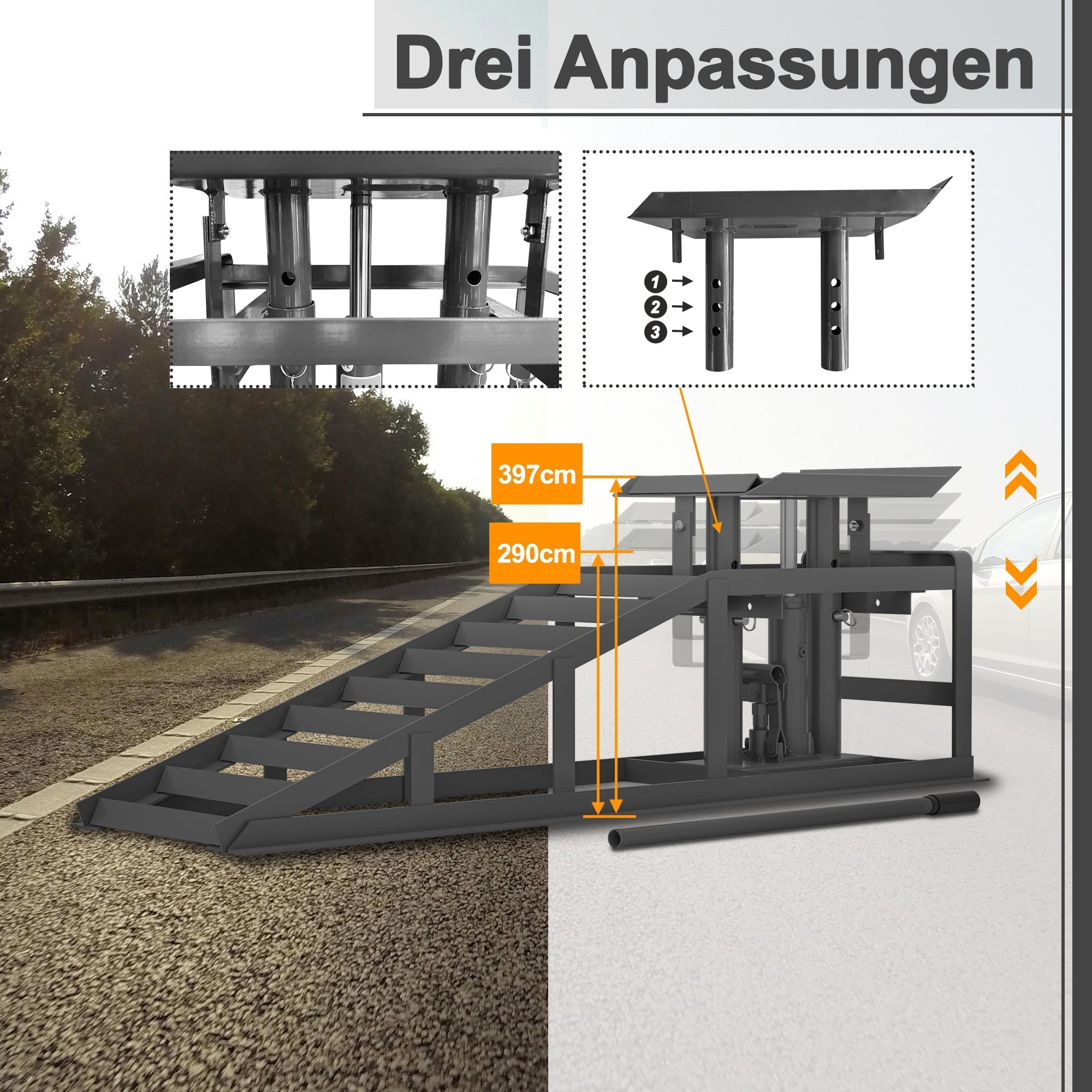 Car Loading Ramp Set, 2-Piece Height-Adjustable Lifting Platform, Grey ...
