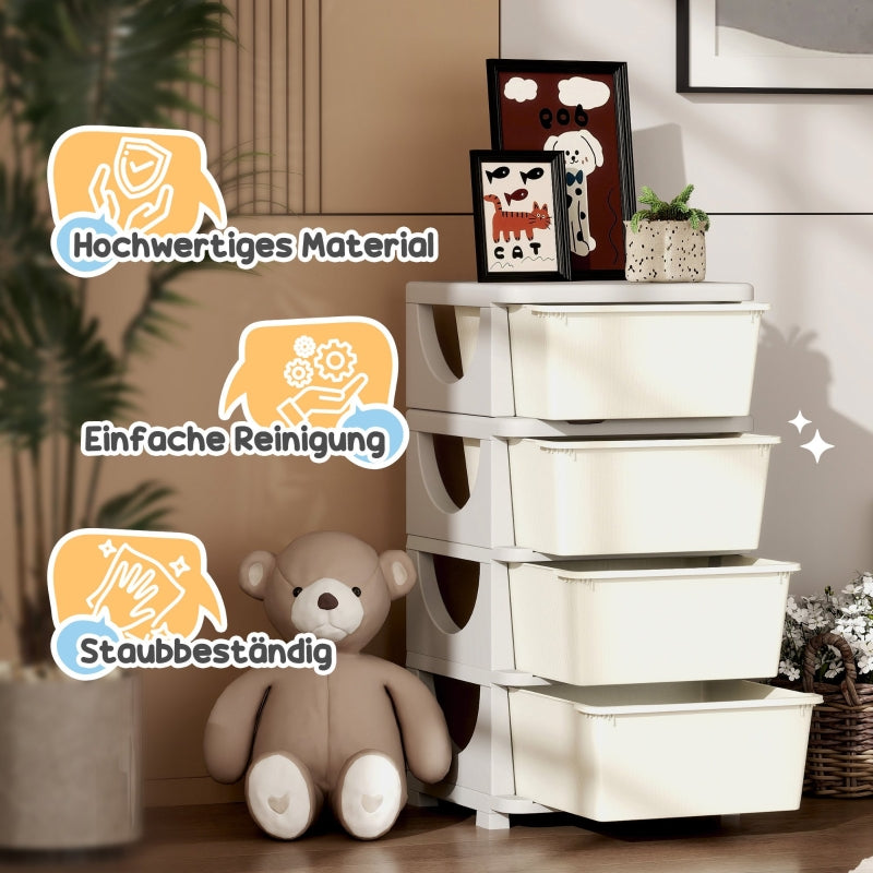Storage Boxes 4 Large Drawers Rounded Edges 37x37x76cm - Plastic Cream ...