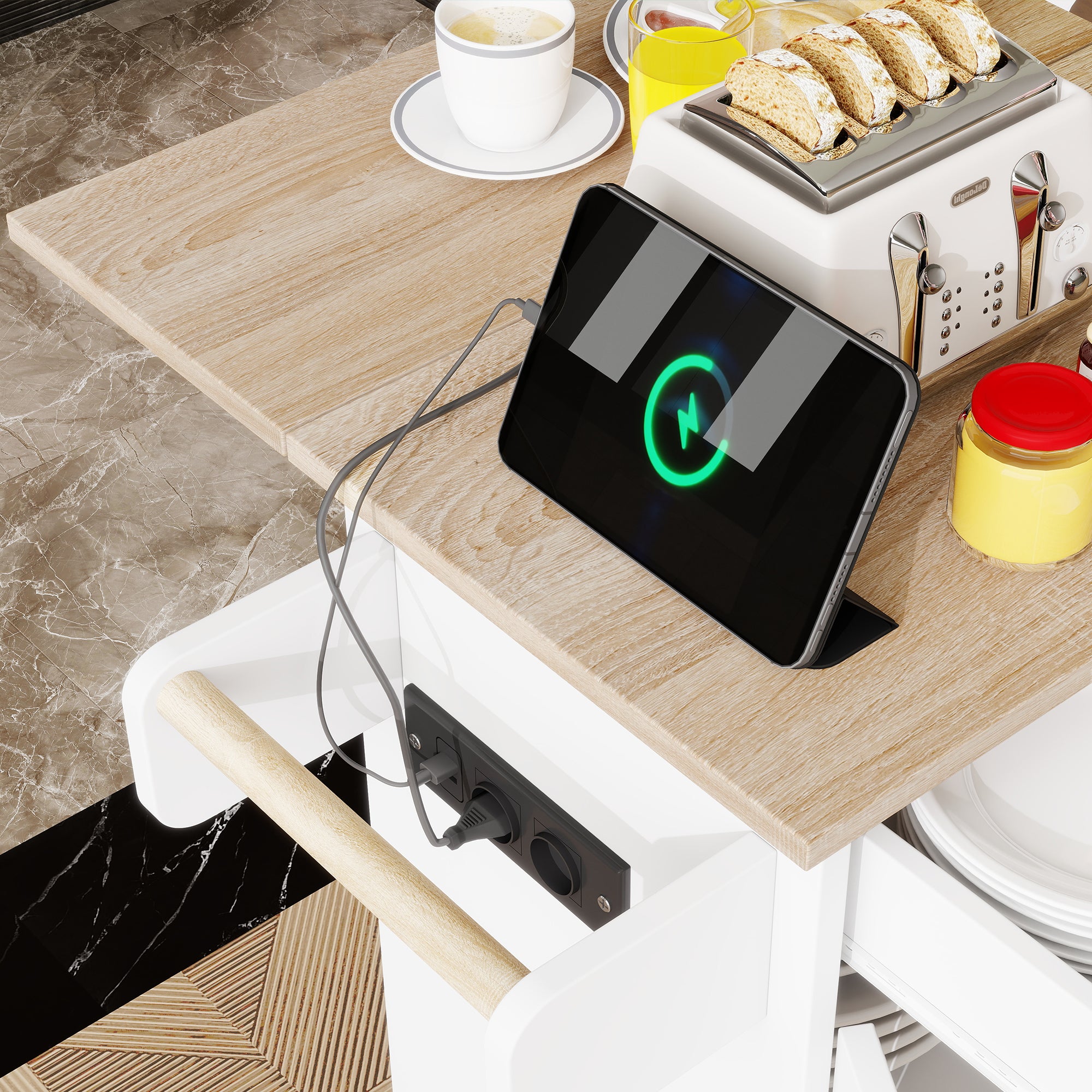 Kitchen Island Trolley, Fold-down Worktop, Drawer, Cabinet, Spice Rack ...