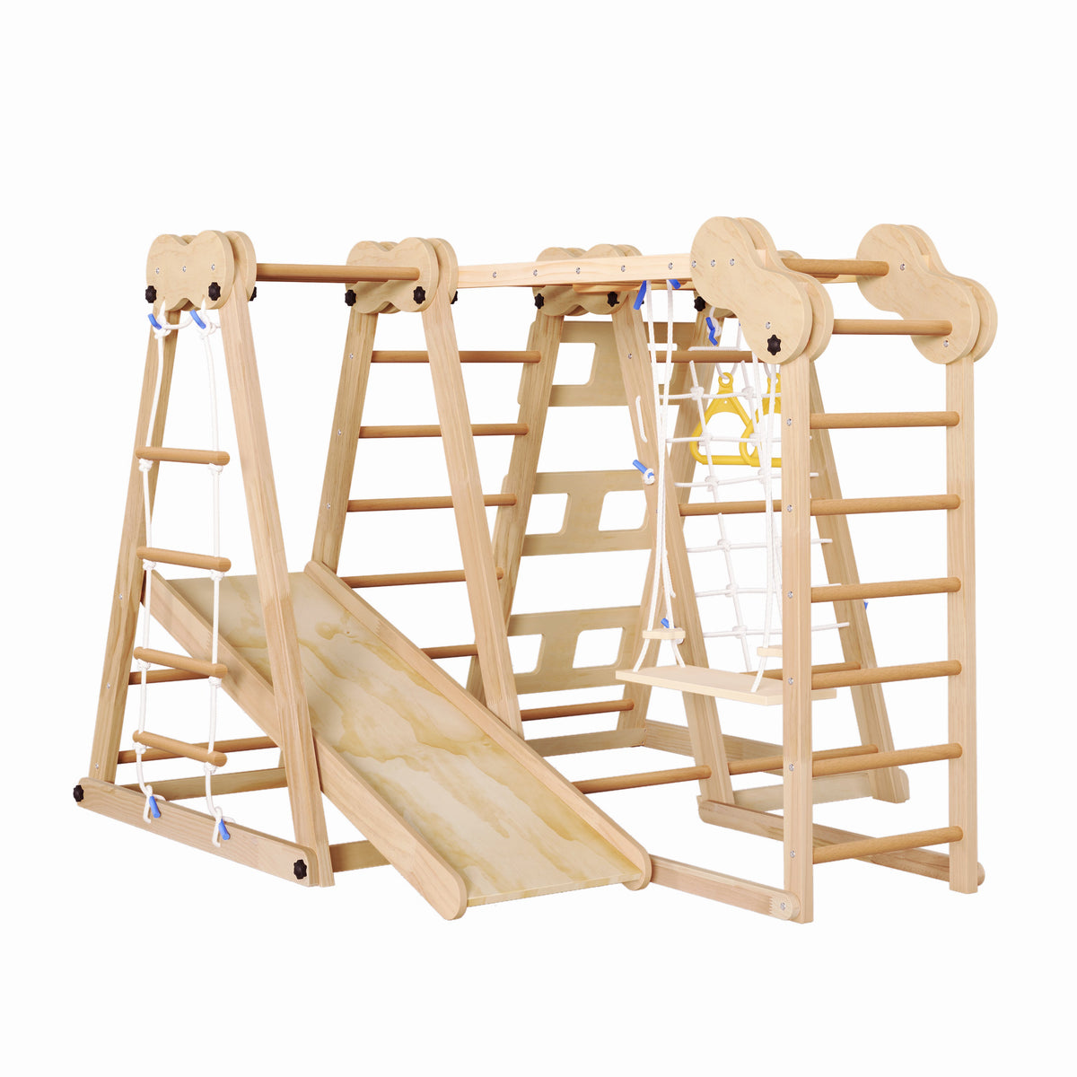 7-in-1 Multifunctional Foldable Climbing Frame with Slide, Climbing Po ...