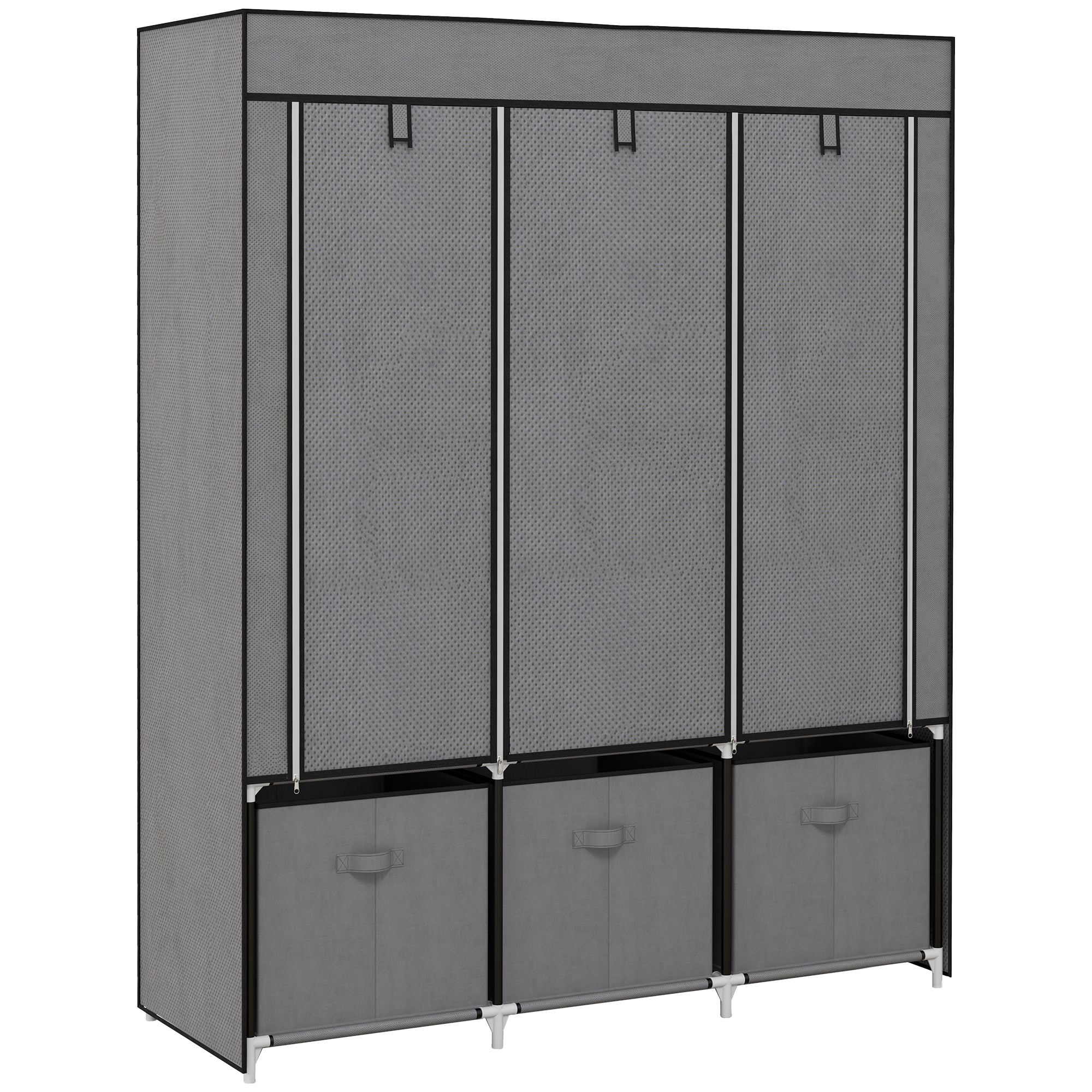 Foldable Wardrobe with Zipper Storage, Non-Woven Fabric, Dark Grey ...